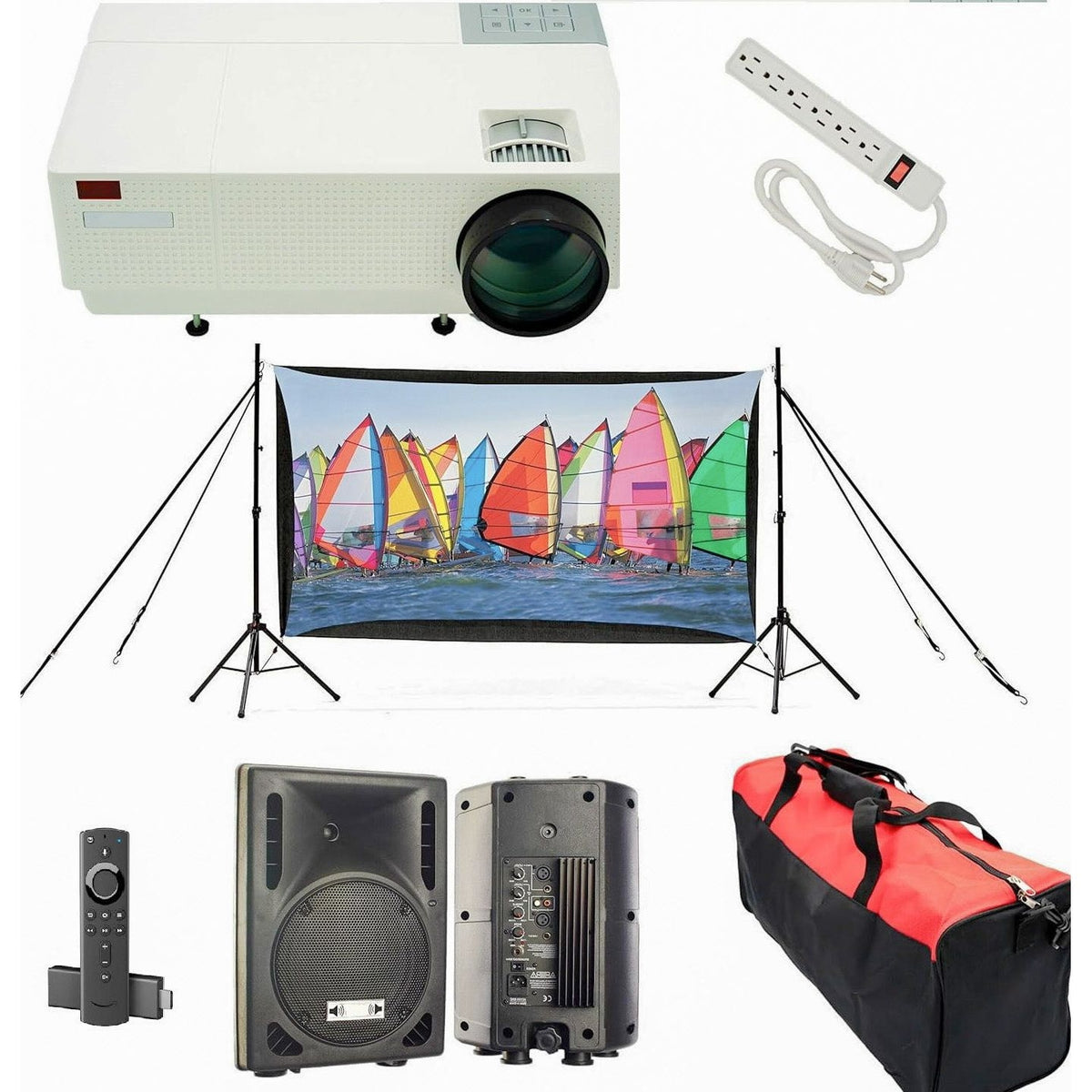 Outdoor Movie Theater System 9 Ft Screen with 1080p HD Projector Sound ...